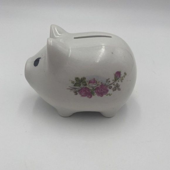 Unknown | Holiday | Vintage Smallwhite Floral Pig Piggy Bank Has A ...